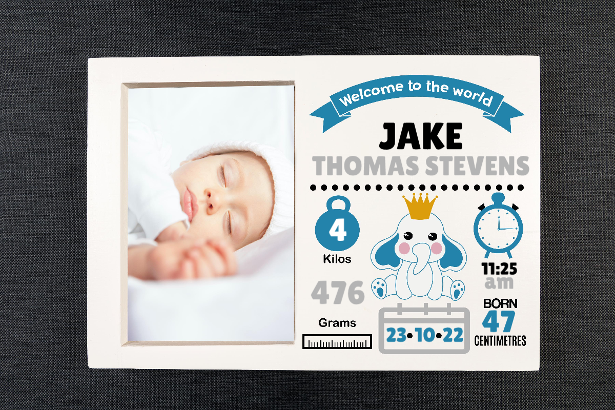 Elephant Personalised Baby Birth Picture Frame | Givi Gifts